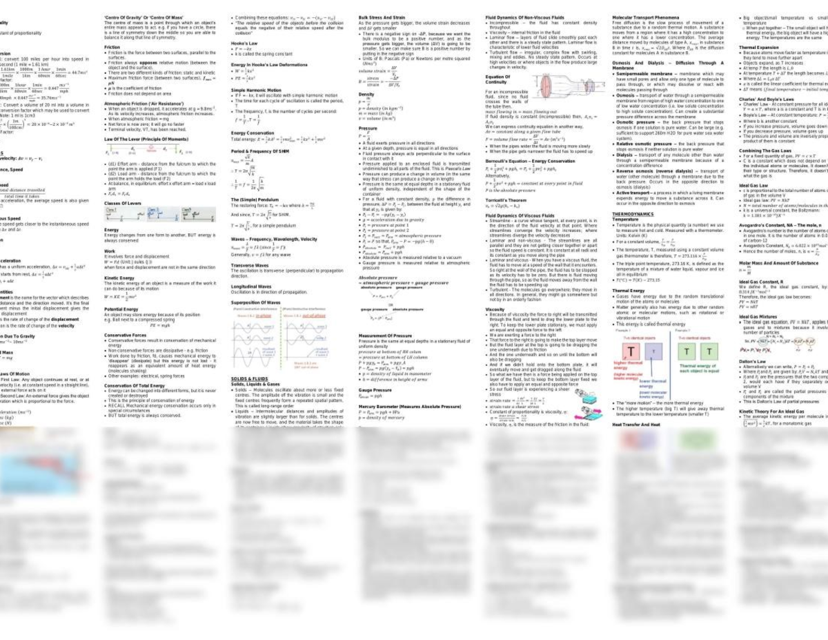 Cheat sheet phsi191 - Cantre or Gravity Or Centre or Mass Combining these equations the Mad Bulk ...