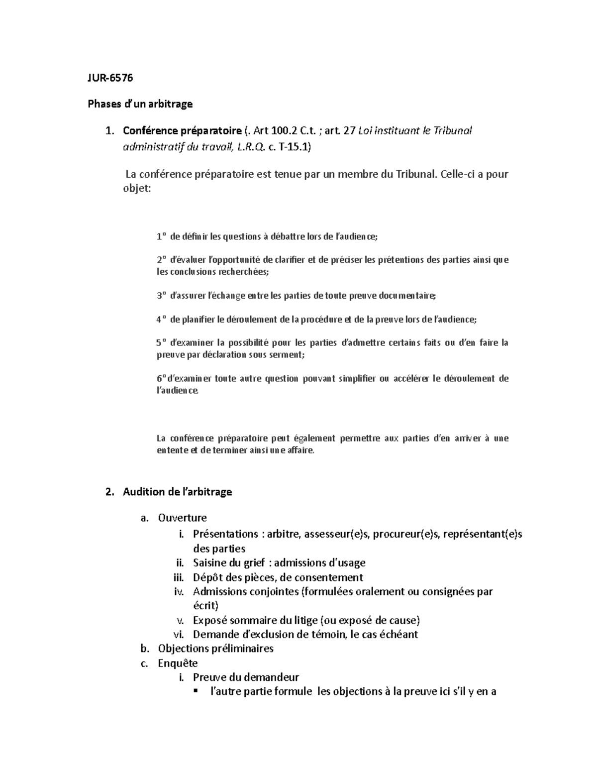 Phases de larbitrage - Prep - JUR- Phases d’un arbitrage 1. Conférence ...