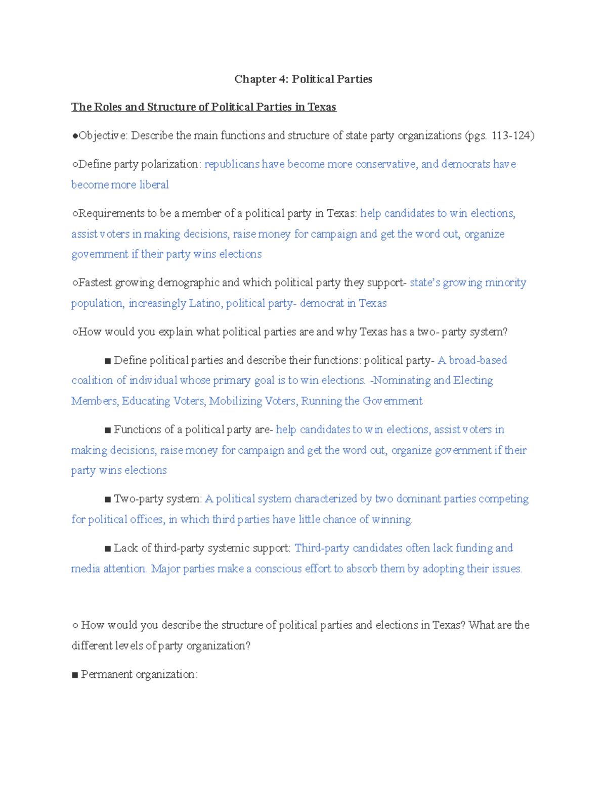 Chapter 4-Political Parties - Chapter 4: Political Parties The Roles ...