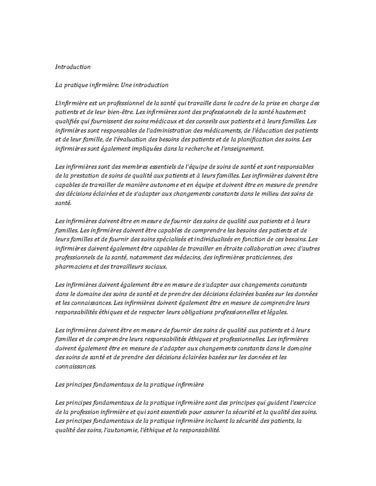 Nursing Practice Study Notes - Introduction La pratique infirmière: Une ...