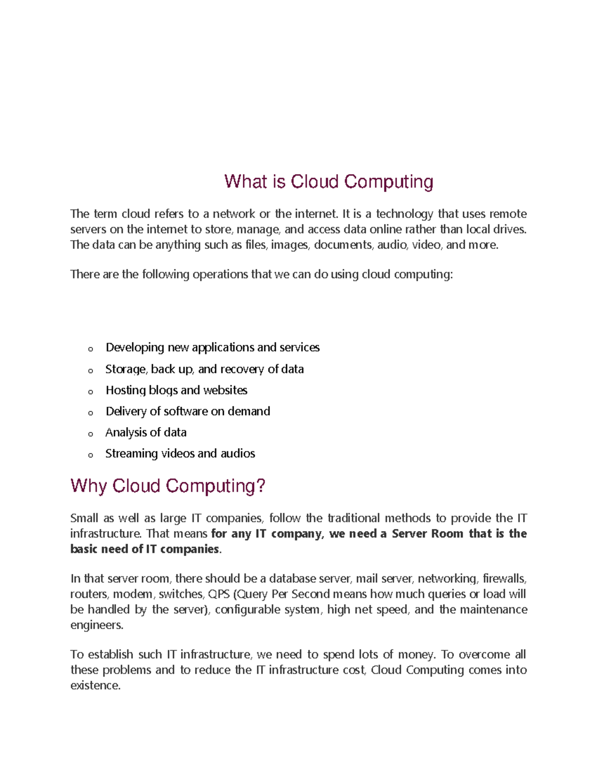 Cloud Computing Notes of Types and Models - What is Cloud Computing The ...