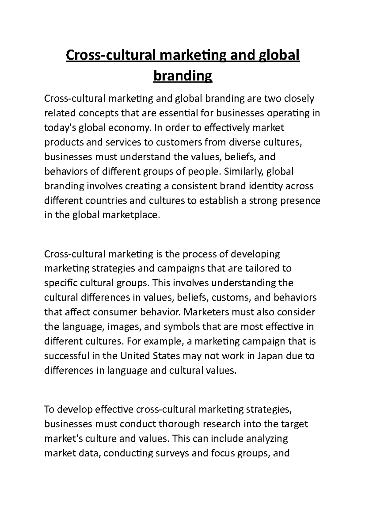 Cross-cultural marketing and global branding - Cross-cultural marketing ...