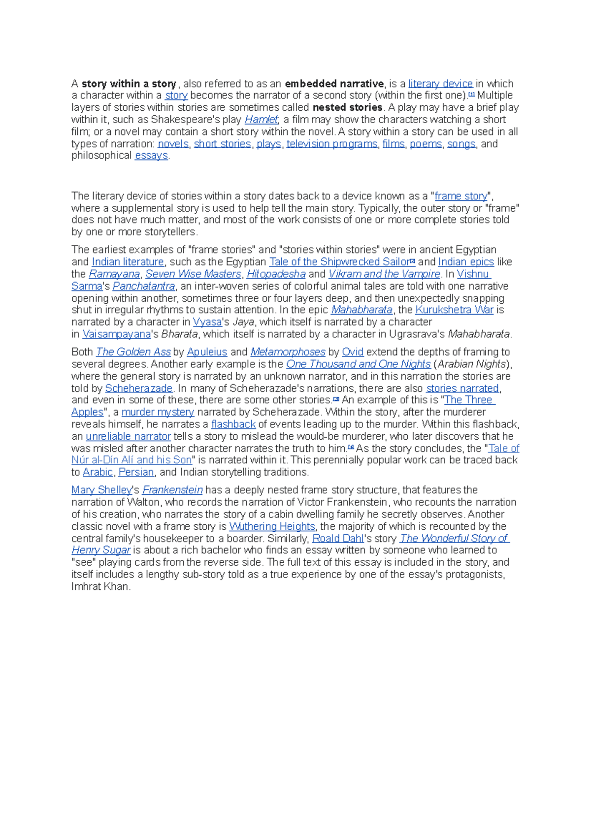 5 - Grade: 1 - A story within a story , also referred to as an embedded ...