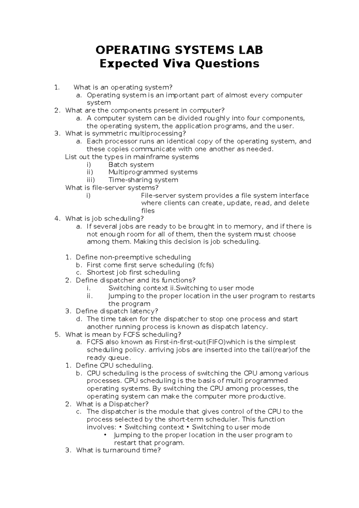 184675494 OS Viva Expected Questions - OPERATING SYSTEMS LAB Expected Viva Questions 1. What is ...