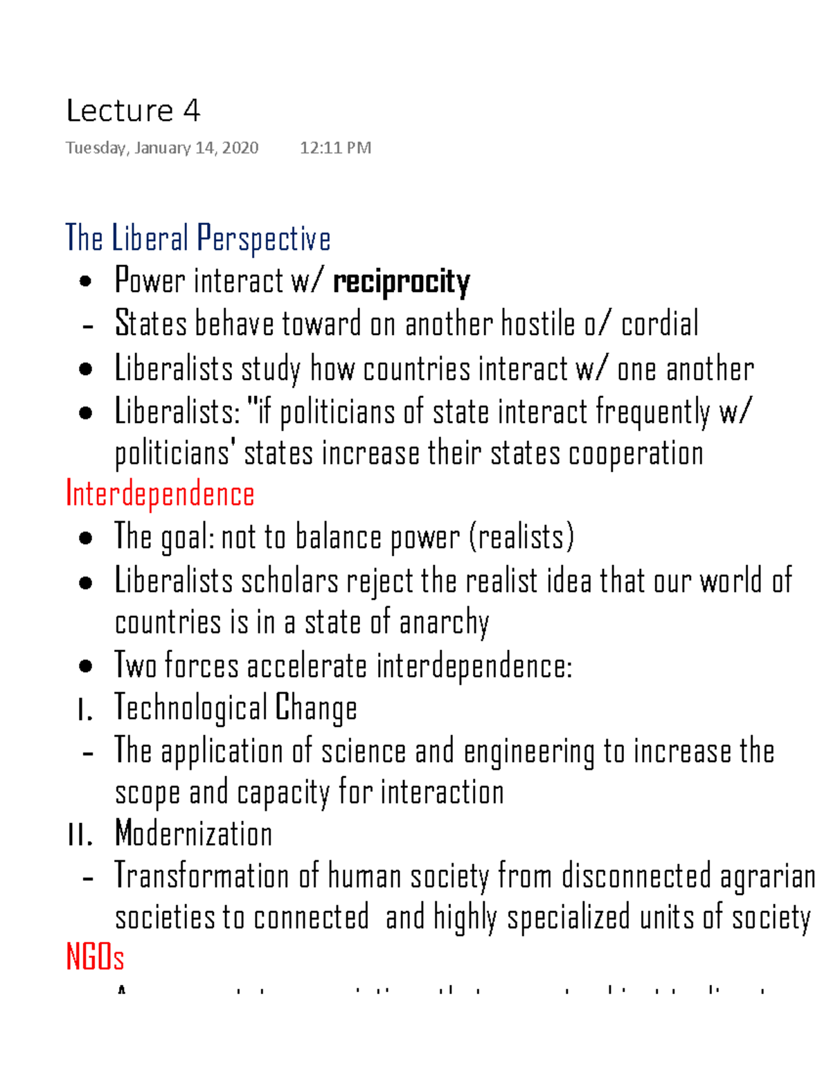 Lecture 4 POLS 250 - Notes - The Liberal Perspective - Power interact w ...