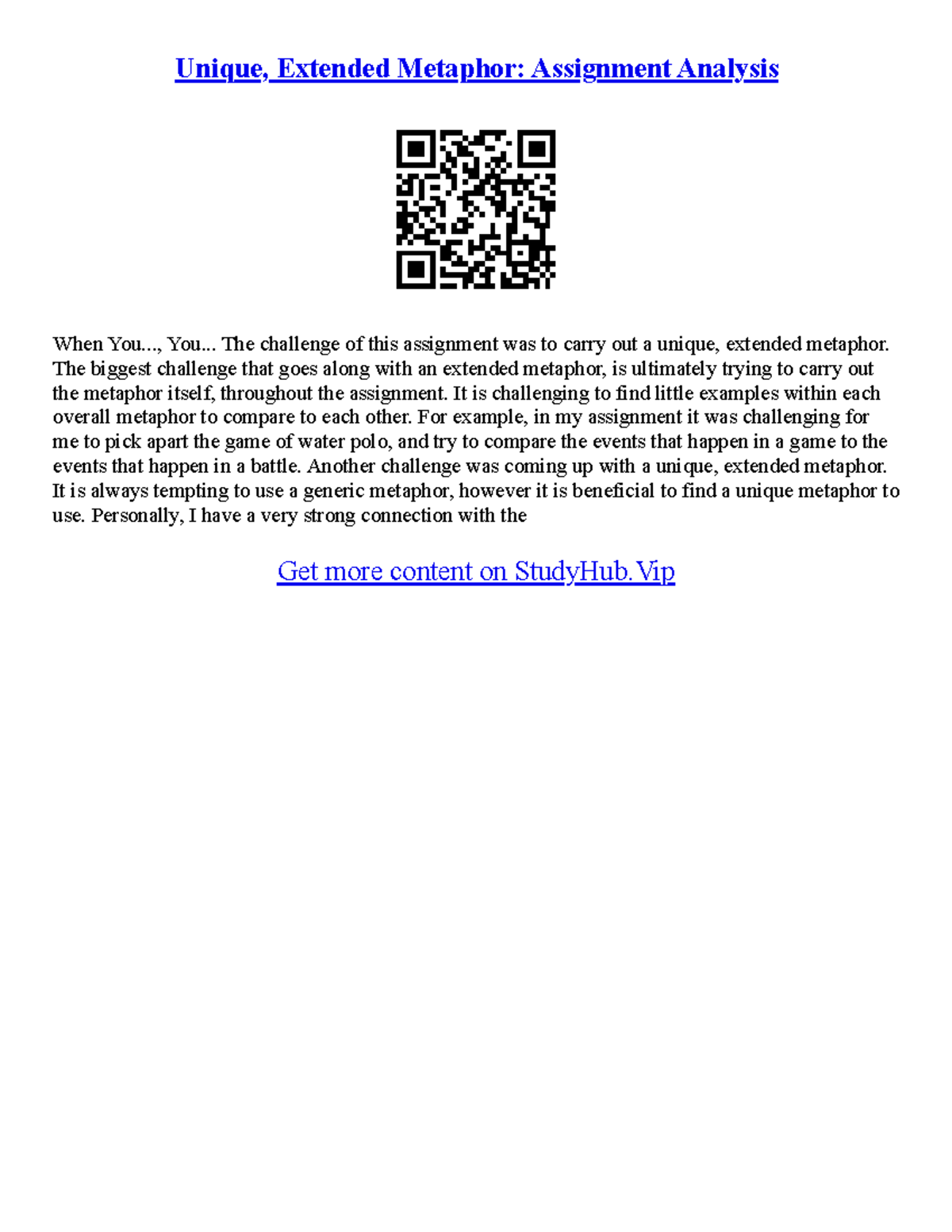 Example Of Book Review Essay - Unique, Extended Metaphor: Assignment ...