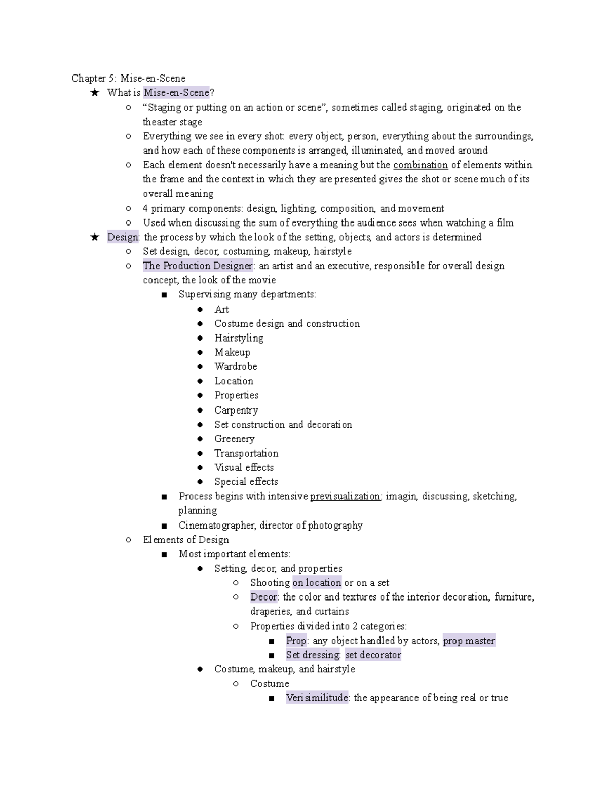 Chapter 5 Mise-en-Scene notes - Chapter 5: Mise-en-Scene ★ What is Mise ...
