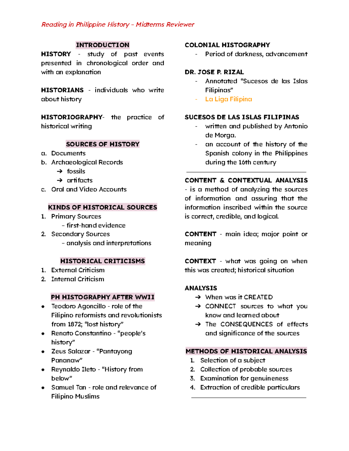 RPH - Midterms - notes rph - Reading in Philippine History – Midterms ...
