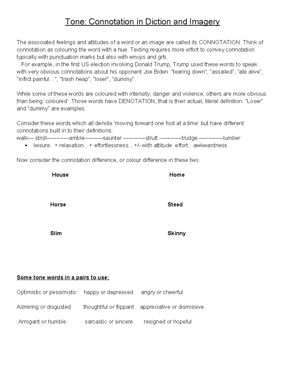 Tone Connotative Diction - Tone: Connotation in Diction and Imagery The ...