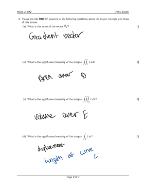 Calc 3 Exam 12 - Calc 3 Exam 12 - |G_ → Line integral (scalar function ...