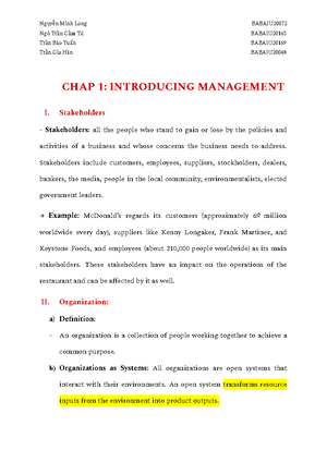 Principle of Management Textbook - CHAPTER 1: INTRODUCING MANAGEMENT - Talent Ultimate (cơ bản ...