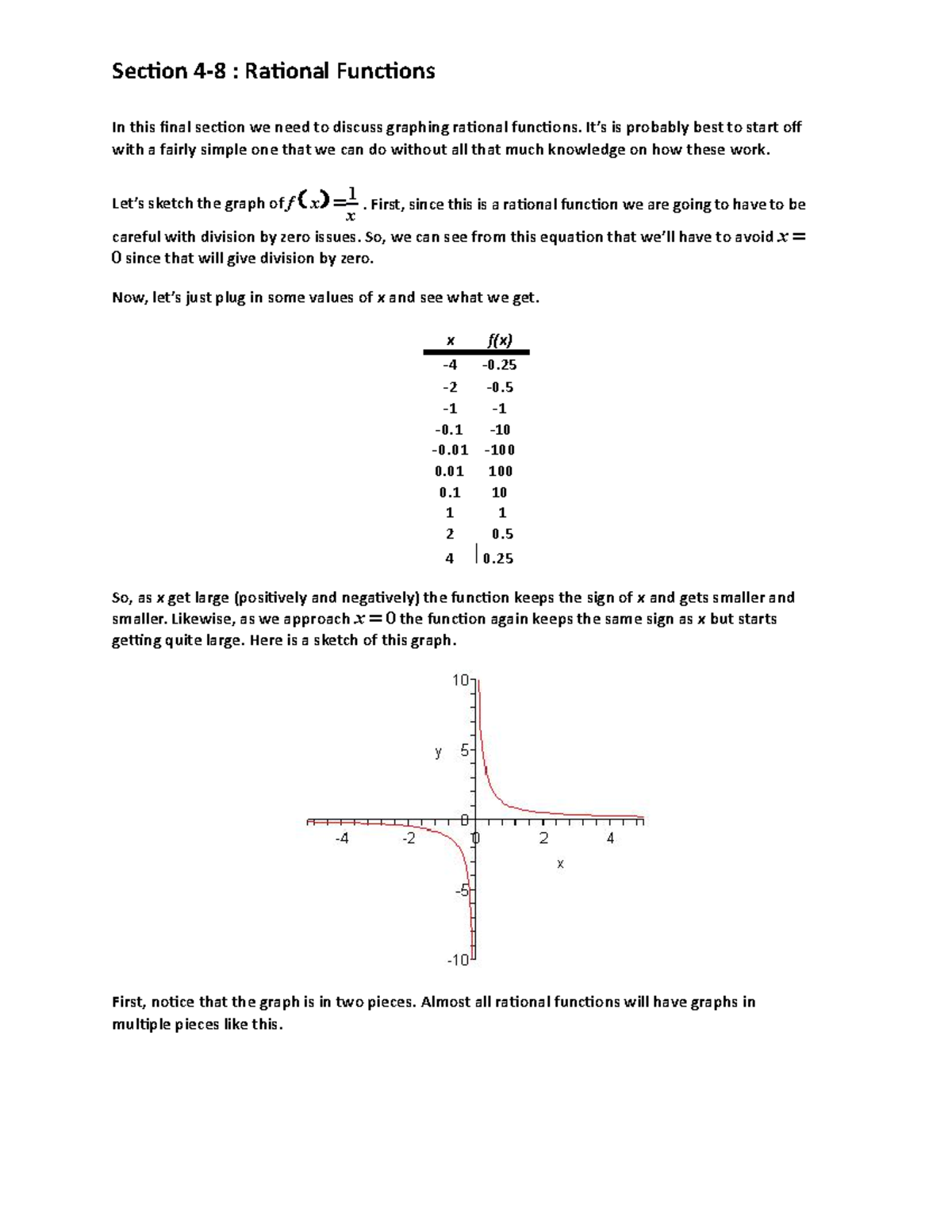 Rational functions - It’s is probably best to start off ####### with a ...