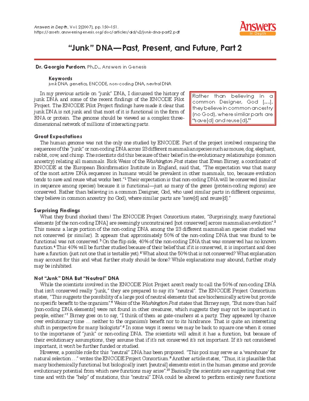 Junk-dna-part2 - helpful info from AIG - “Junk” DNA—Past, Present, and ...