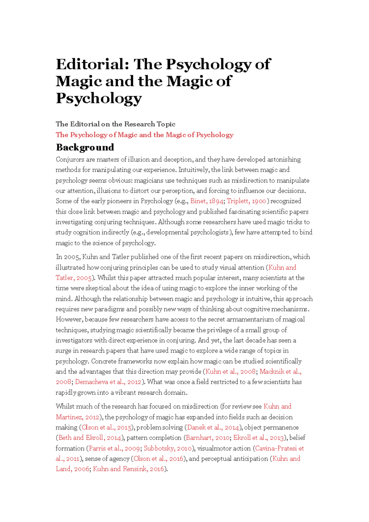 New articles - article - Editorial: The Psychology of Magic and the ...