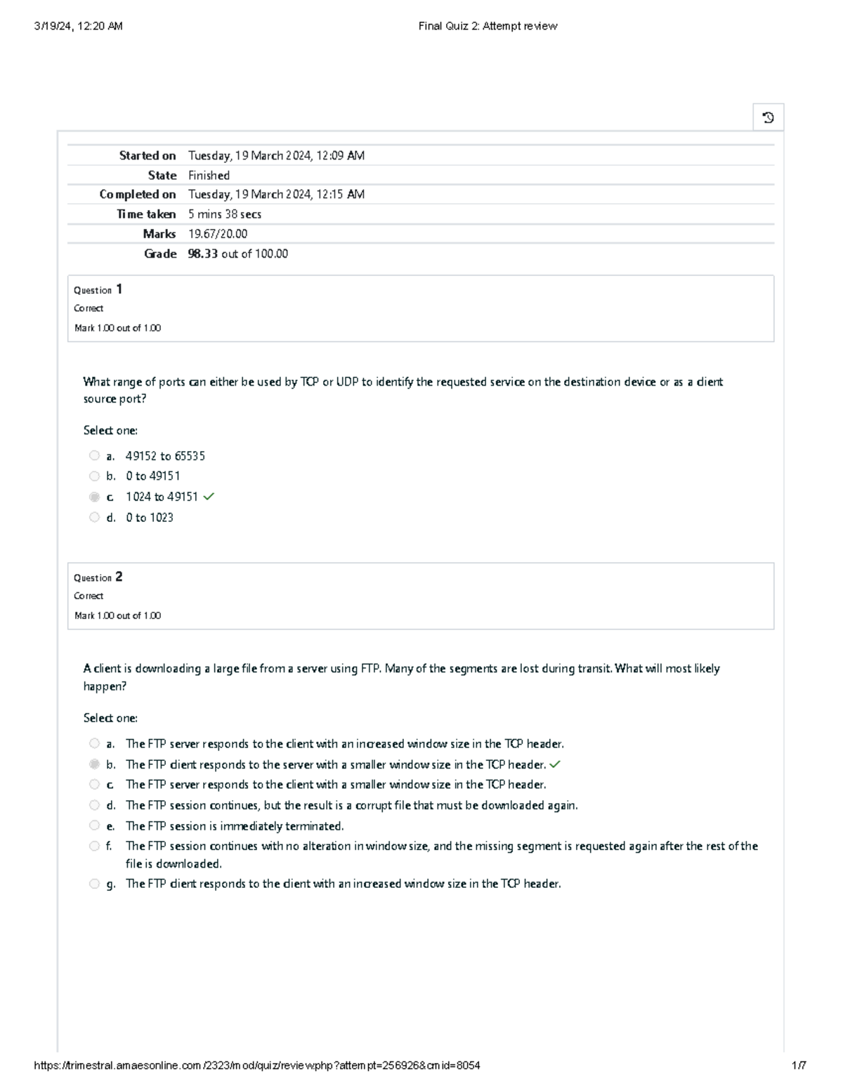 IT6201 Final Quiz 2 98 score - Started on Tuesday, 19 March 2024, 12:09 ...