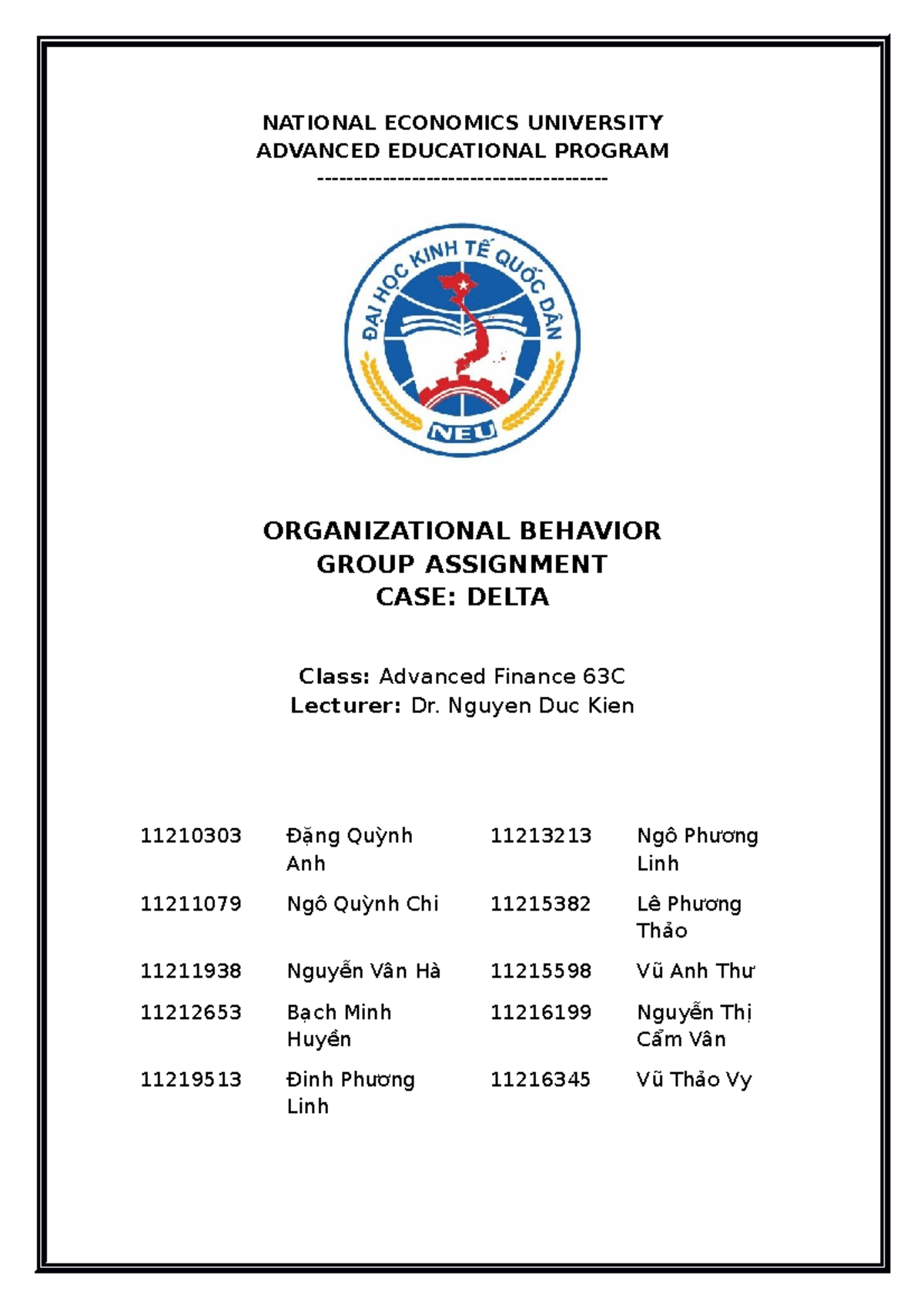 OB- Final- Report - NATIONAL ECONOMICS UNIVERSITY ADVANCED EDUCATIONAL ...