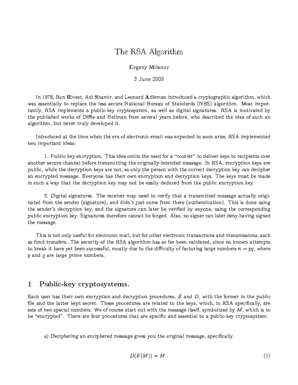 0702 the rsa algorithm - ddddddddddd - The RSA Algorithm Evgeny Milanov ...