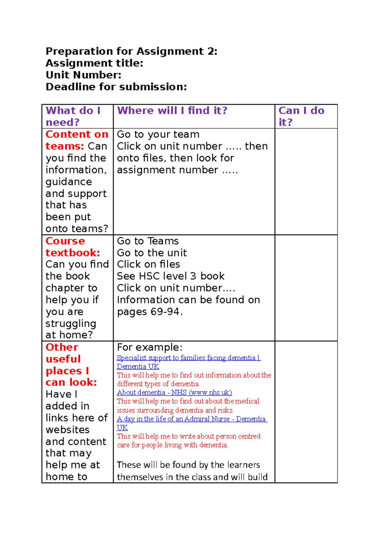 Assignment Plan Unit 17 - Preparation for Assignment 2: Assignment ...
