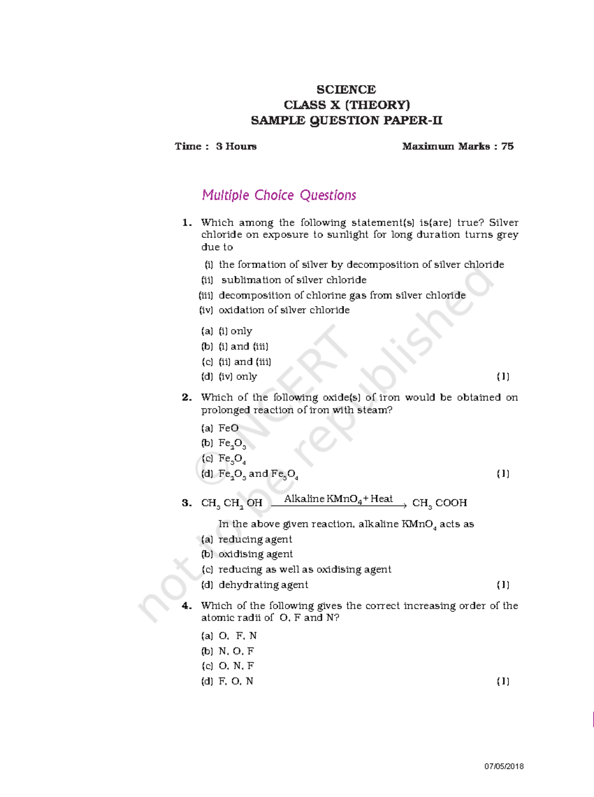 Sample question paper ll - SCIENCE CLASS X (THEORY) SAMPLE QUESTION ...