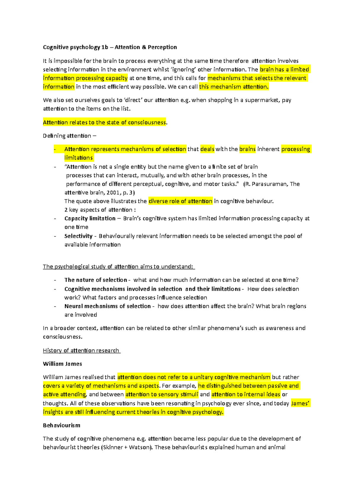 Lecture 1 - Attention and Perception - Cognitive psychology 1b ...