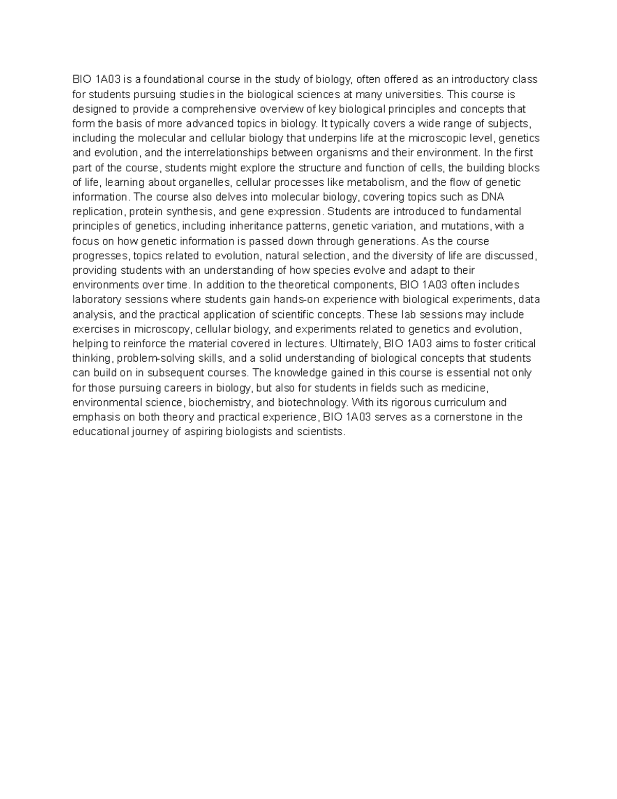 Bio 1a03 - bio 1a03 - BIO 1A03 is a foundational course in the study of ...