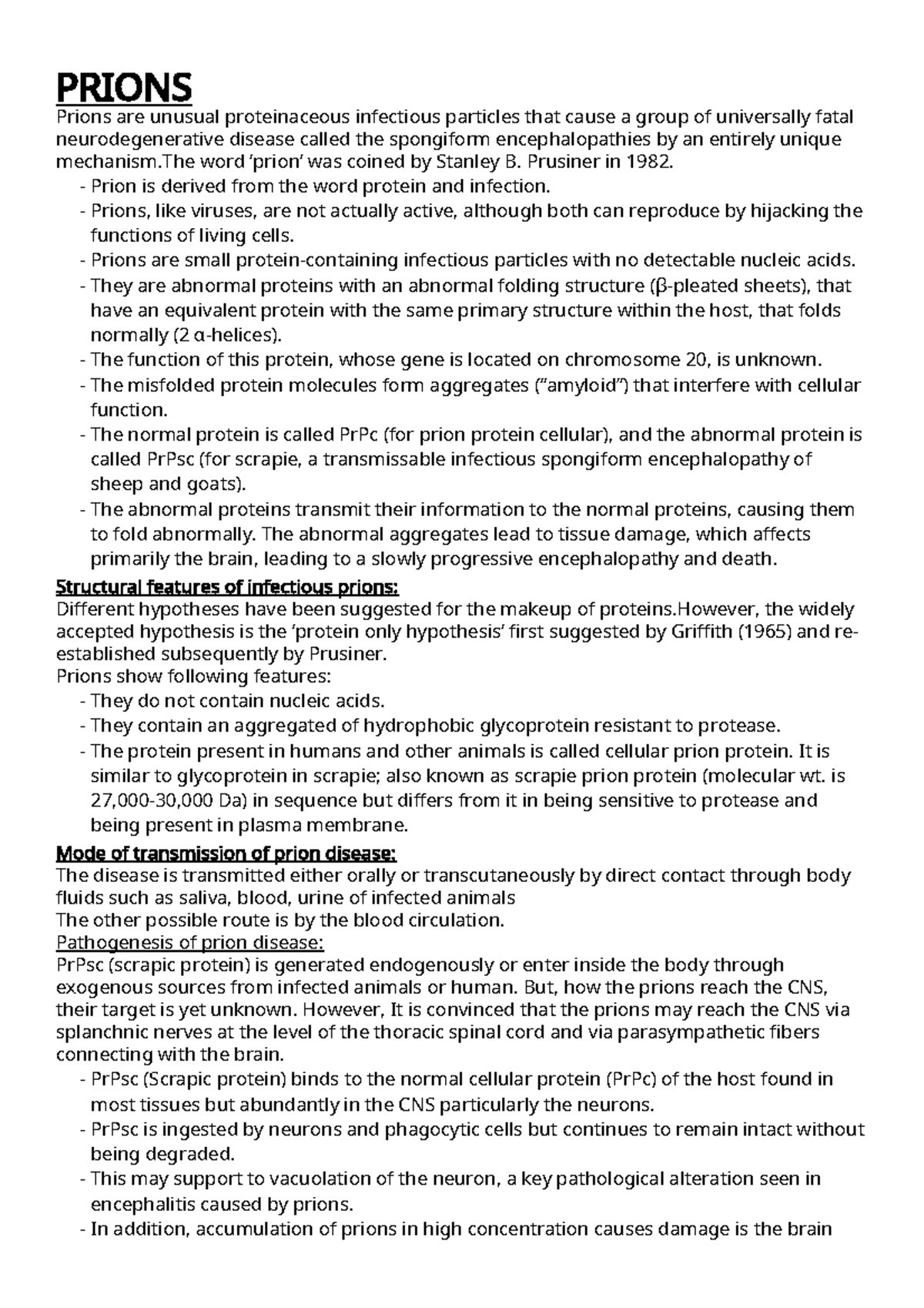 Prions - General Microbiology - MG University - Studocu