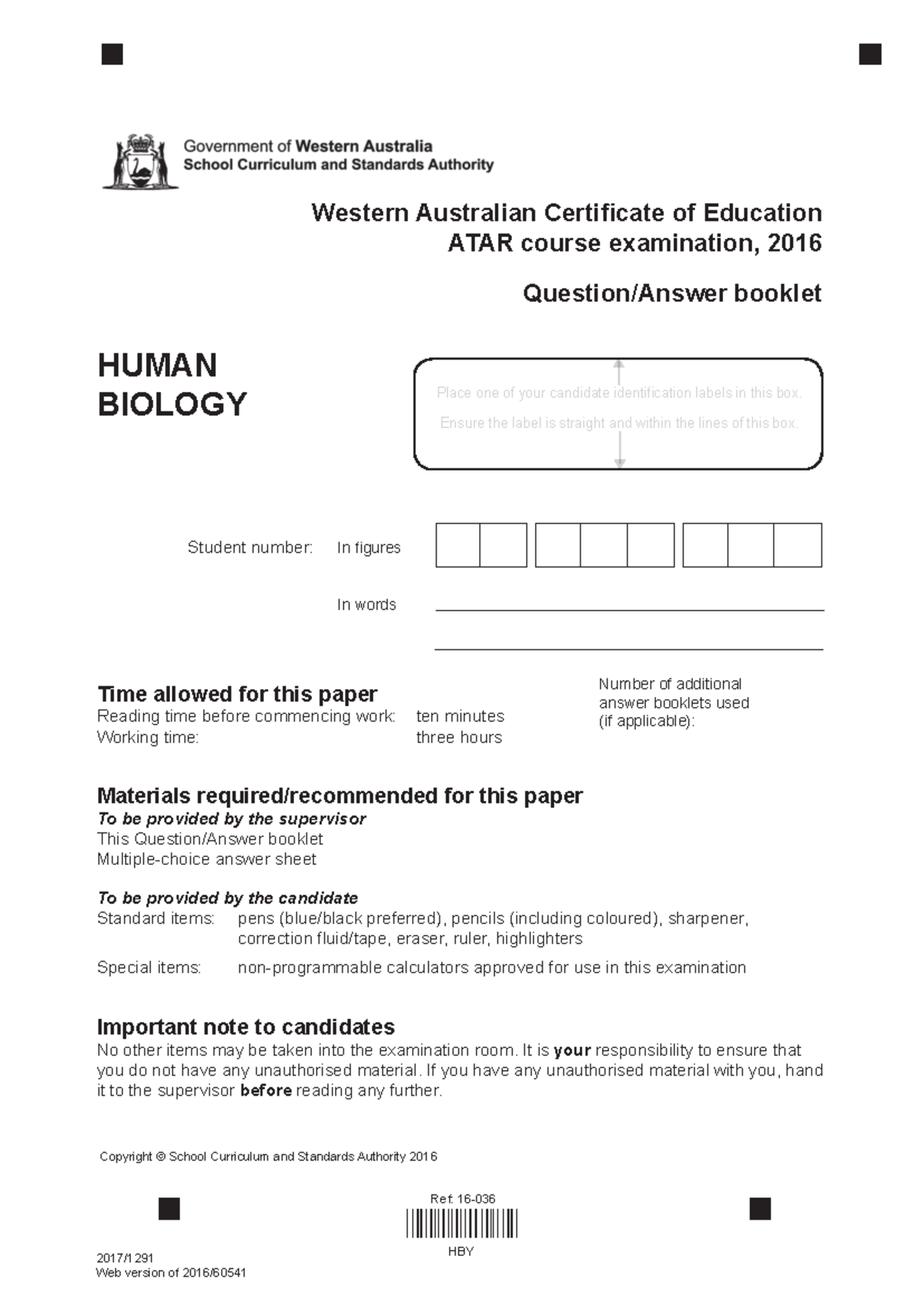 2016 HB exam NS and EDC - human bio exam - Student number: In figures ...