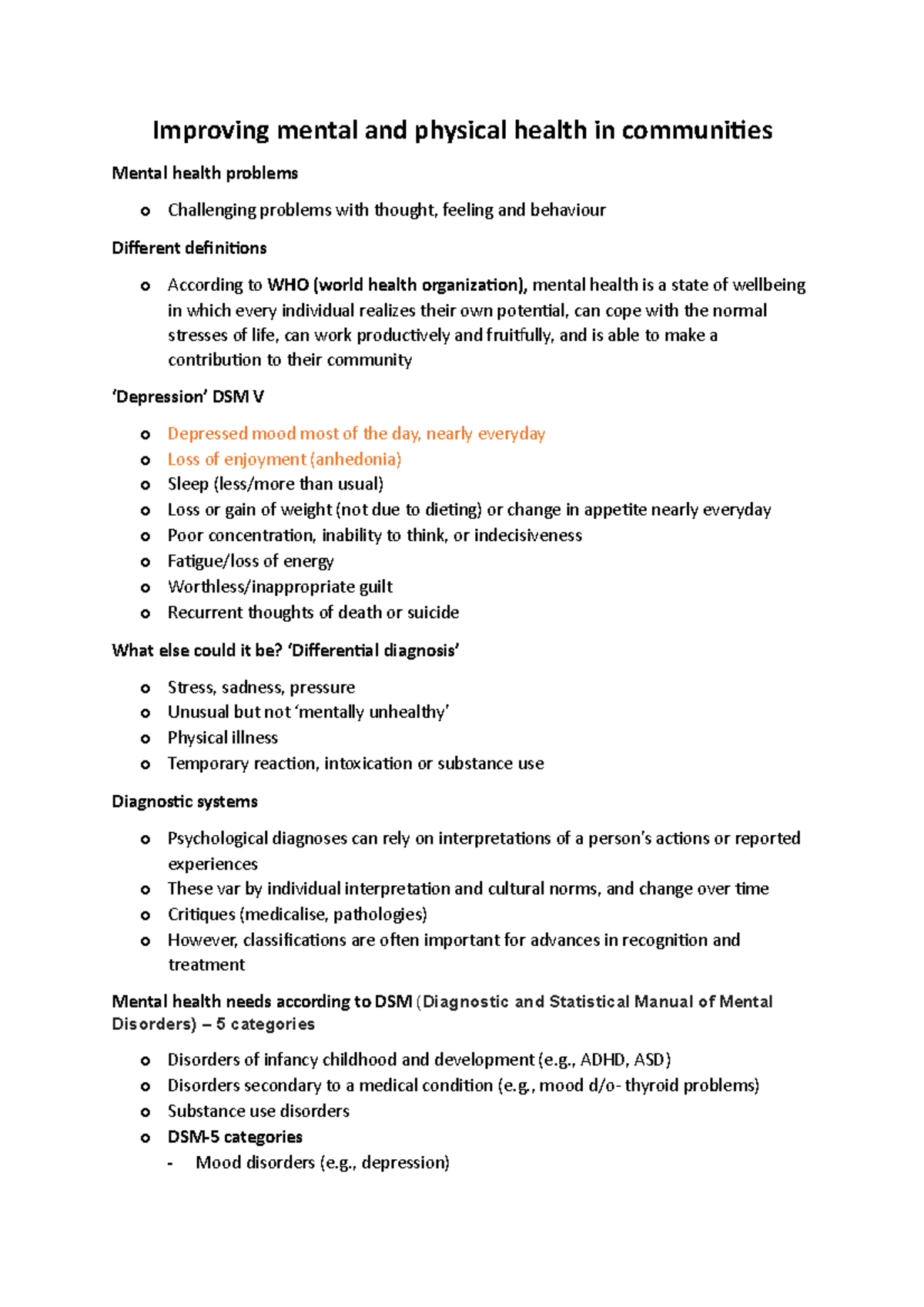 Lecture 3 notes - Improving mental and physical health in communities ...