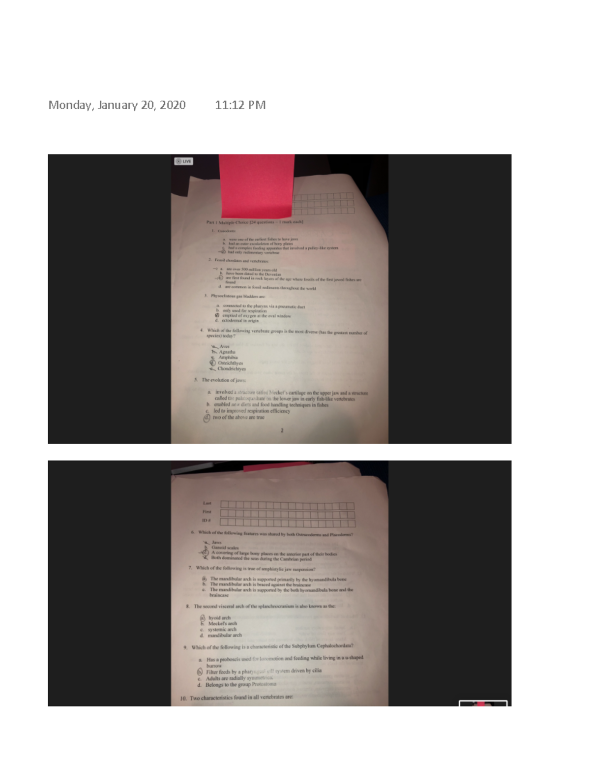 ZOO 2090 F19 Midterm - Zoo2090 - Warning: TT: undefined function: 32 Monday, January 20, 2020 11 ...