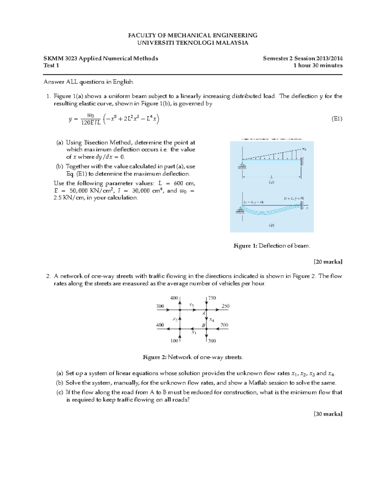 Test 1 Applied Numerical Method 2014 - FACULTY OF MECHANICAL ...