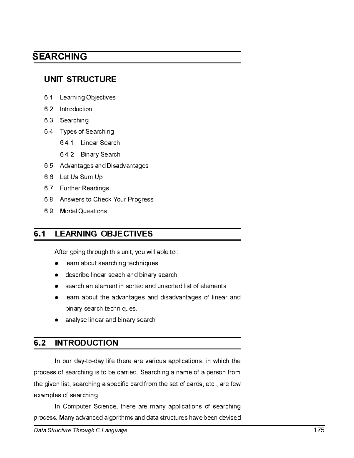 Sorting and searching - UNIT STRUCTURE 6 Learning Objectives 6 Introduction 6 Searching 6 Types ...