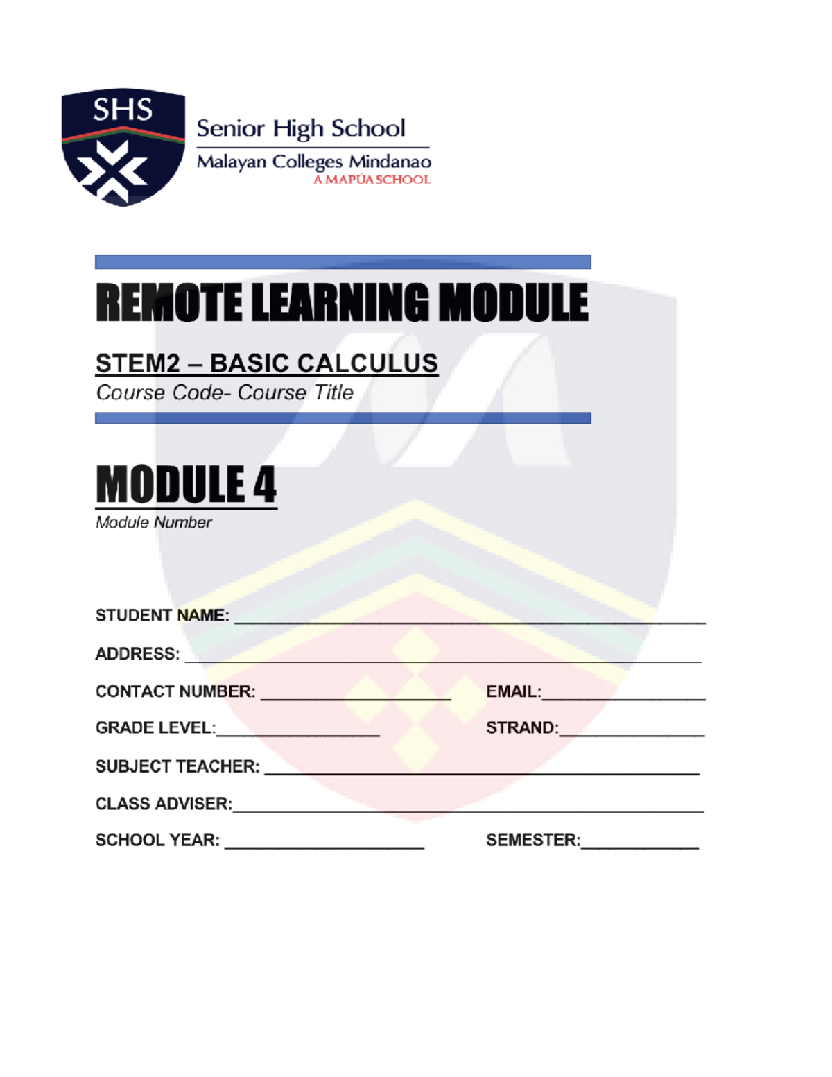 STEM2 Basic Calculus STEM2 Basic Calculus Module 4 - Contents BENCHMARK ...