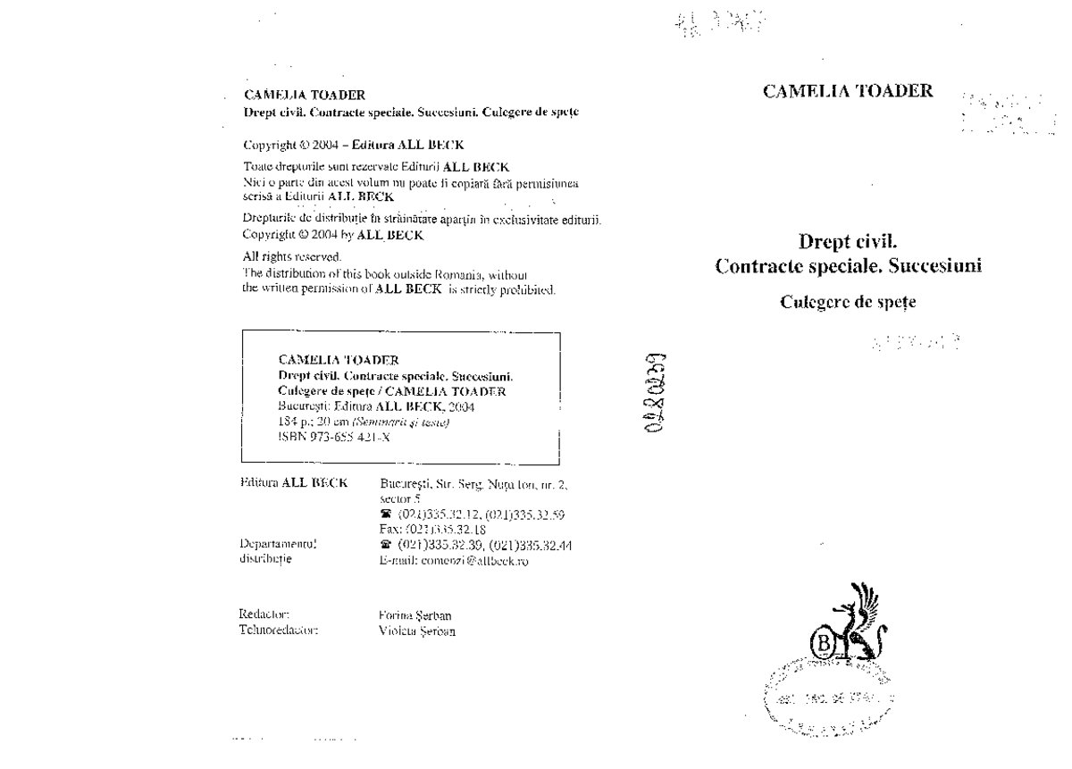 310527046 Contracte Speciale Succesiuni Camelia Toader - Drept civil ...