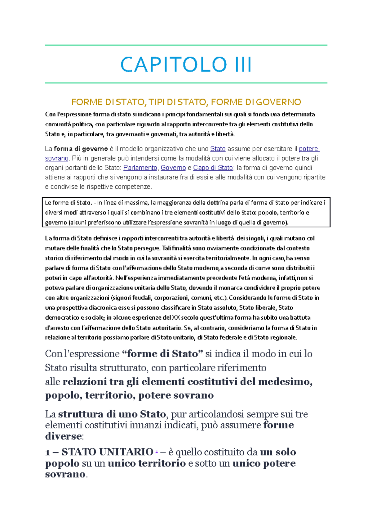 Le forme di Stato e altro - CAPITOLO III FORME DI STATO, TIPI DI STATO ...