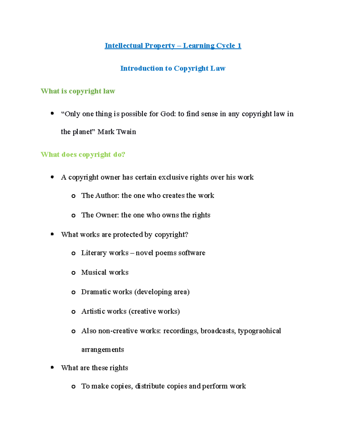 Intellectual Property – Learning Cycle 1 - Intellectual Property ...