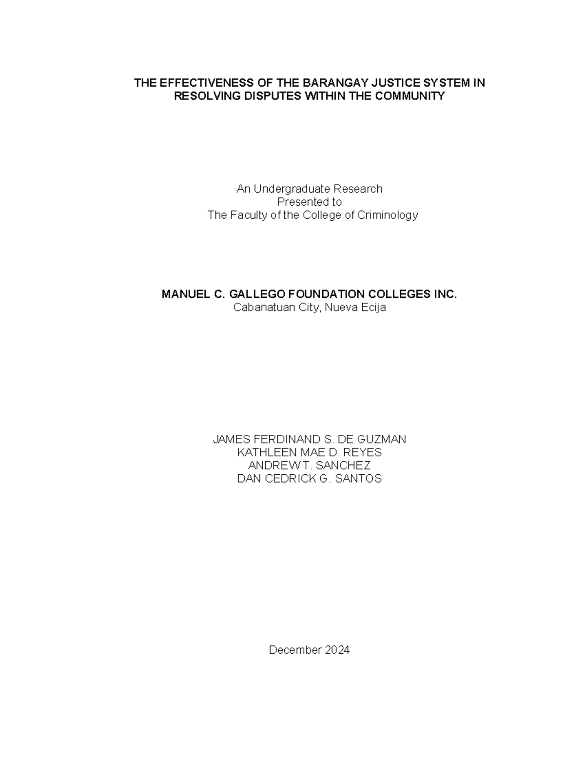 Jasfer Research Edited 2 - THE EFFECTIVENESS OF THE BARANGAY JUSTICE ...
