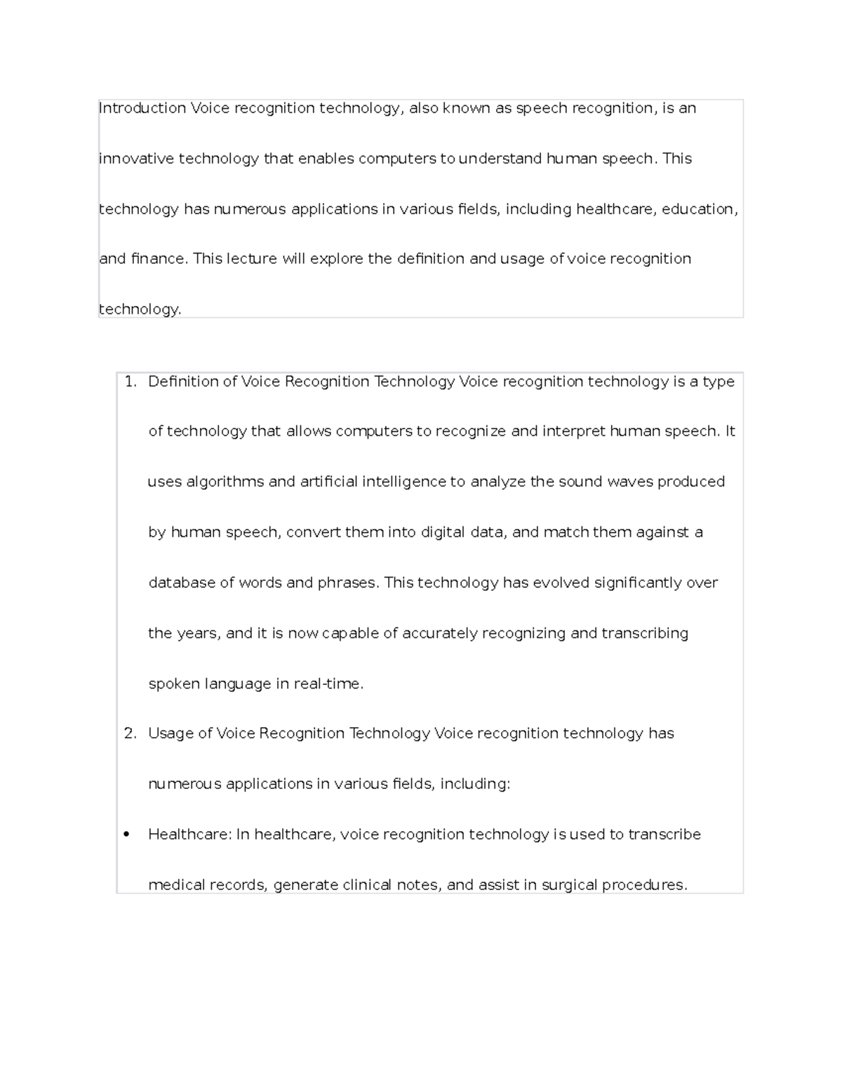 Introduction Voice recognition technology - This technology has ...