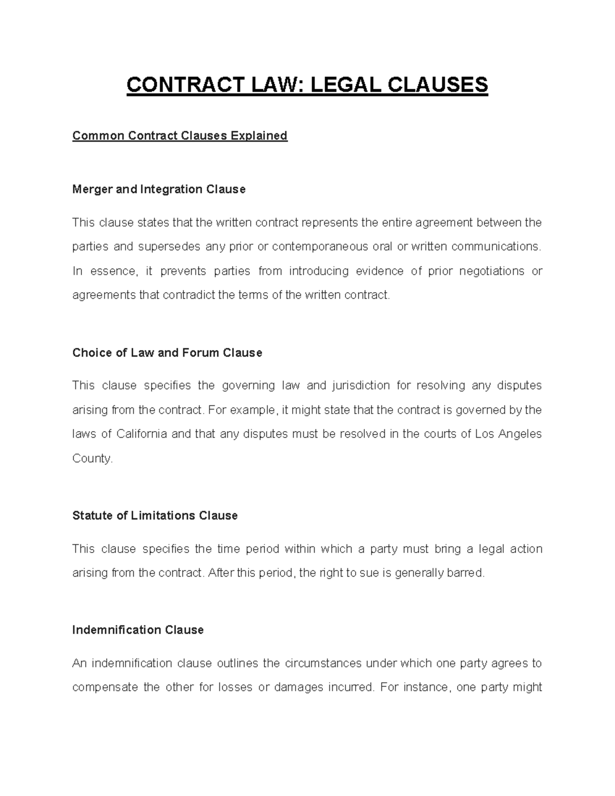 Contract LAW Legal Clauses - CONTRACT LAW: LEGAL CLAUSES Common ...