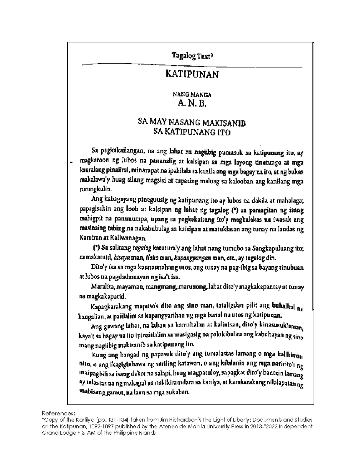 Kartilya - ... - References: *Copy of the Kartilya (pp. 131-134) taken ...