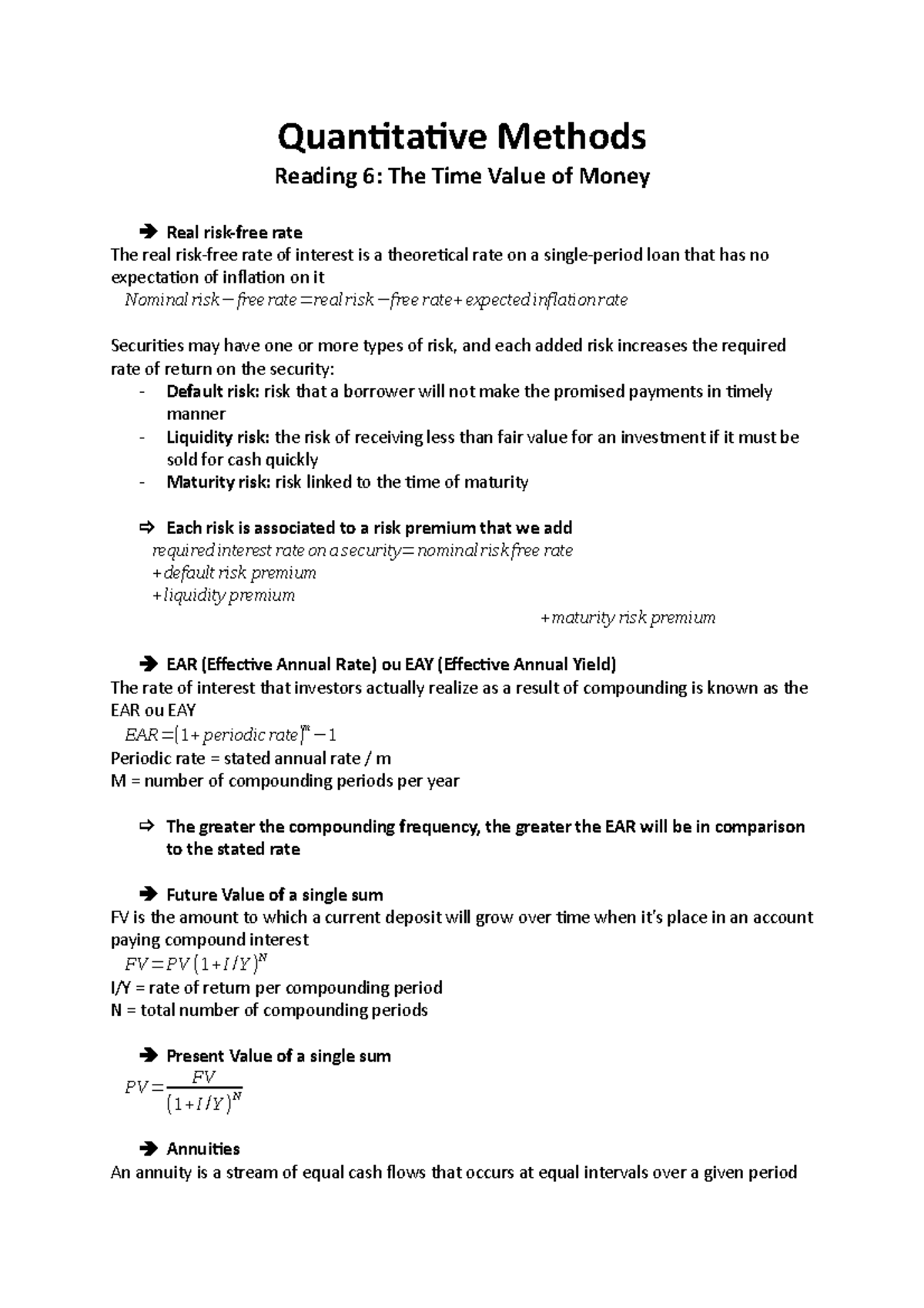 CFA lvl 1 - Reading 6 - Quantitative Methods Reading 6: The Time Value ...
