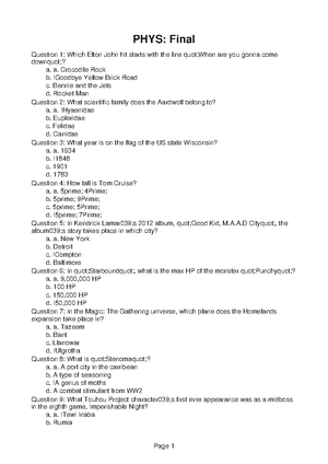 PHYS326 Infomation 5679 - PHYS: Week Question 1: Category: Geography Type: multiple Difficulty ...