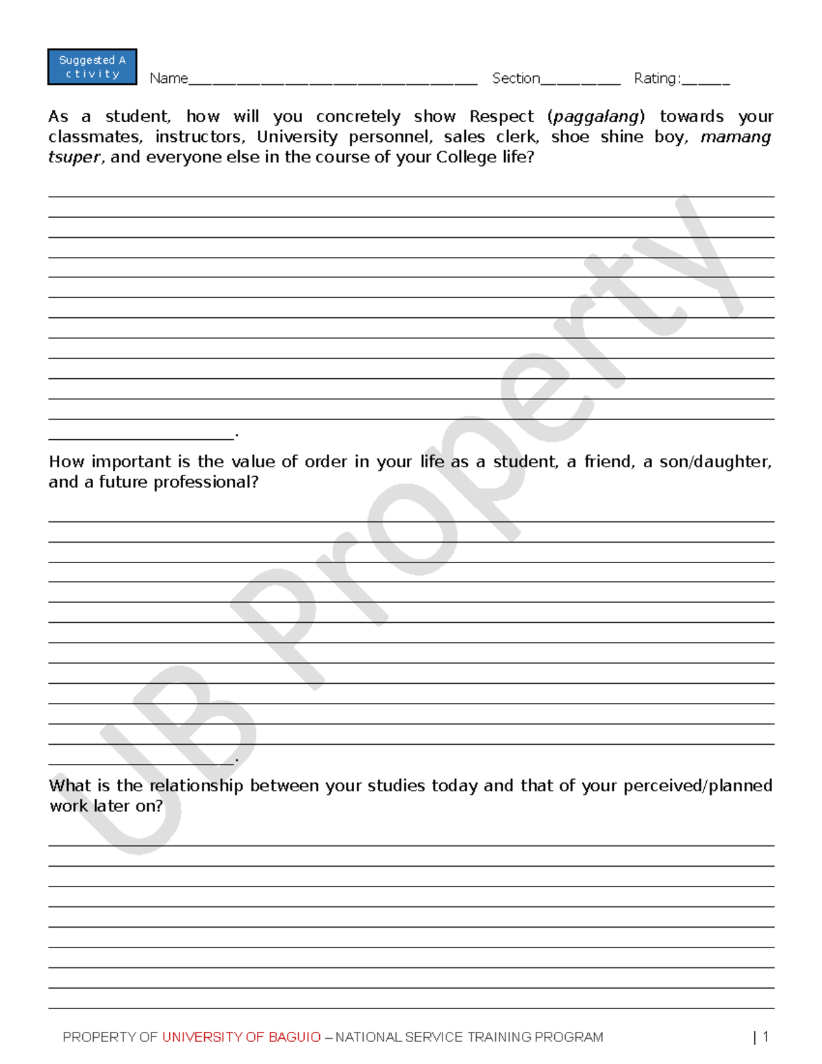 NSTP1 Module 3 - Exercises-1 - As a student, how will you concretely ...