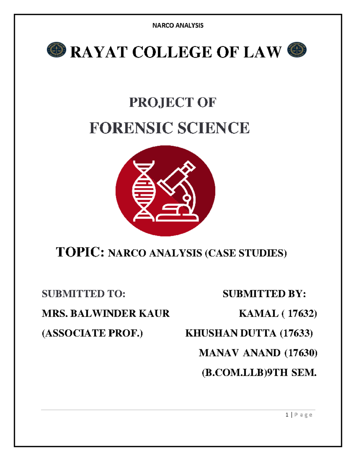 Forensic Science Projectkamal - RAYAT COLLEGE OF LAW PROJECT OF ...