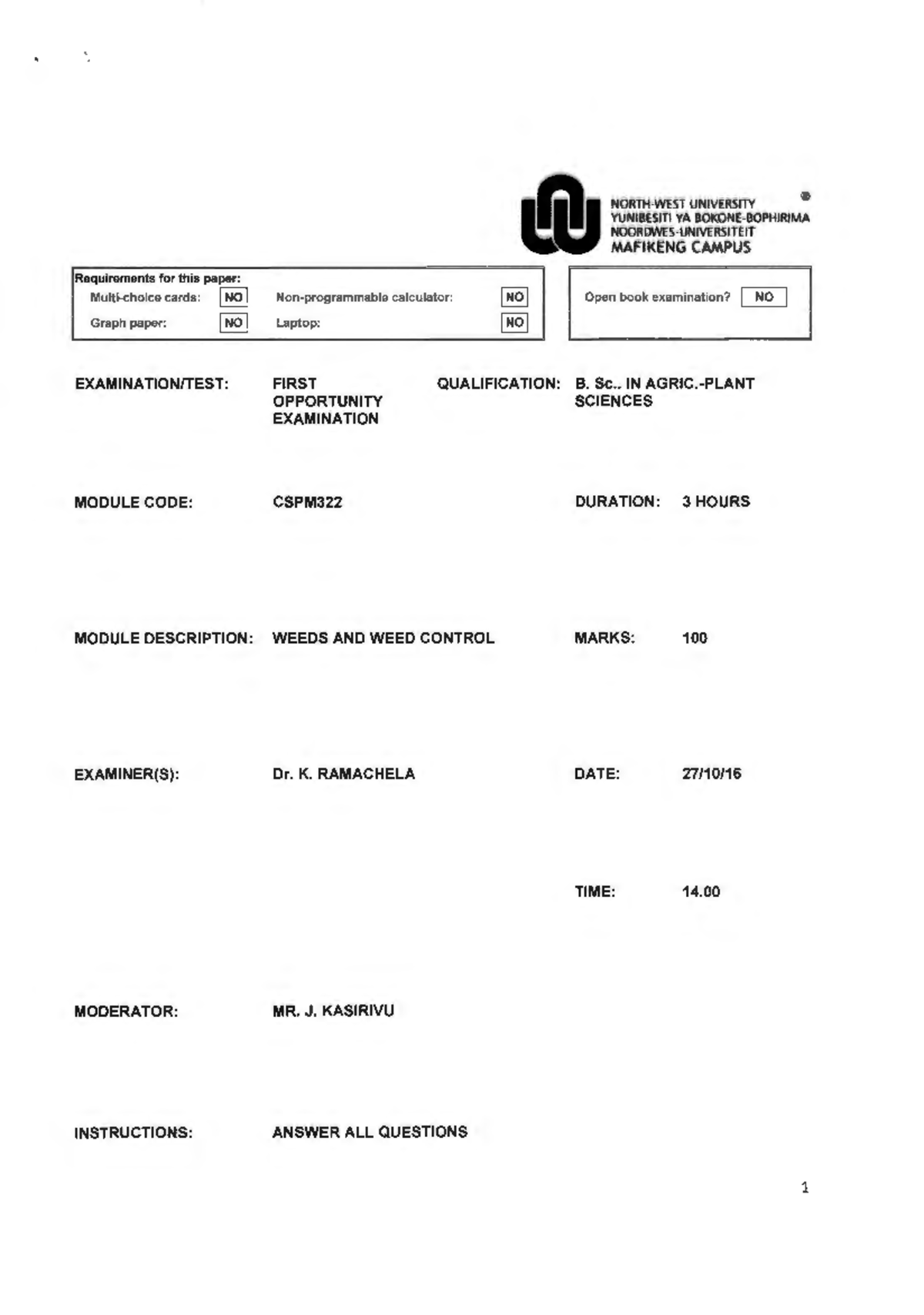 Exam November 2016, questions - Requirements for this paper: cards ...