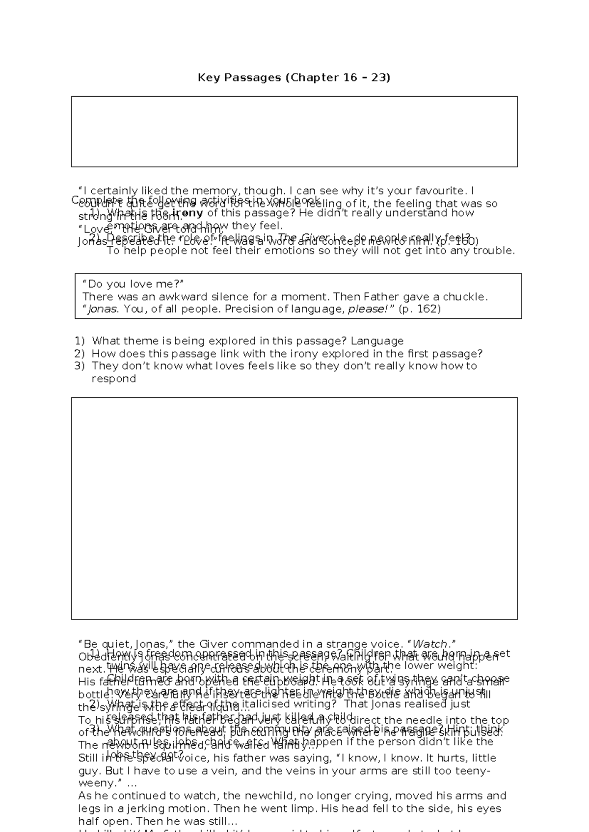 Key Passages 16-23 - notes - Key Passages (Chapter 16 – 23) Complete ...