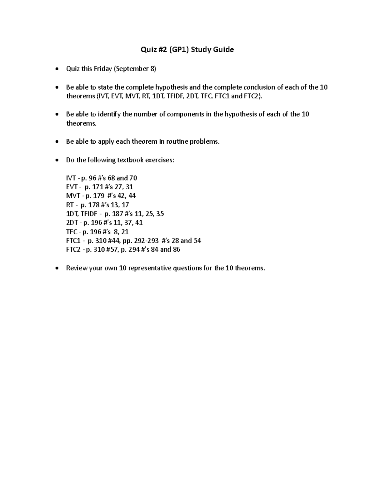 BC Quiz 2 Study Guide - Quiz #2 (GP1) Study Guide Quiz this Friday (September 8 ) Be able to ...