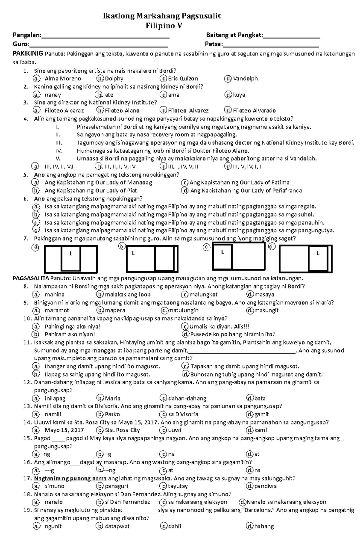 Filipino-5-rosaloi - Filipino-5-PT - Ikatlong Markahang Pagsusulit ...