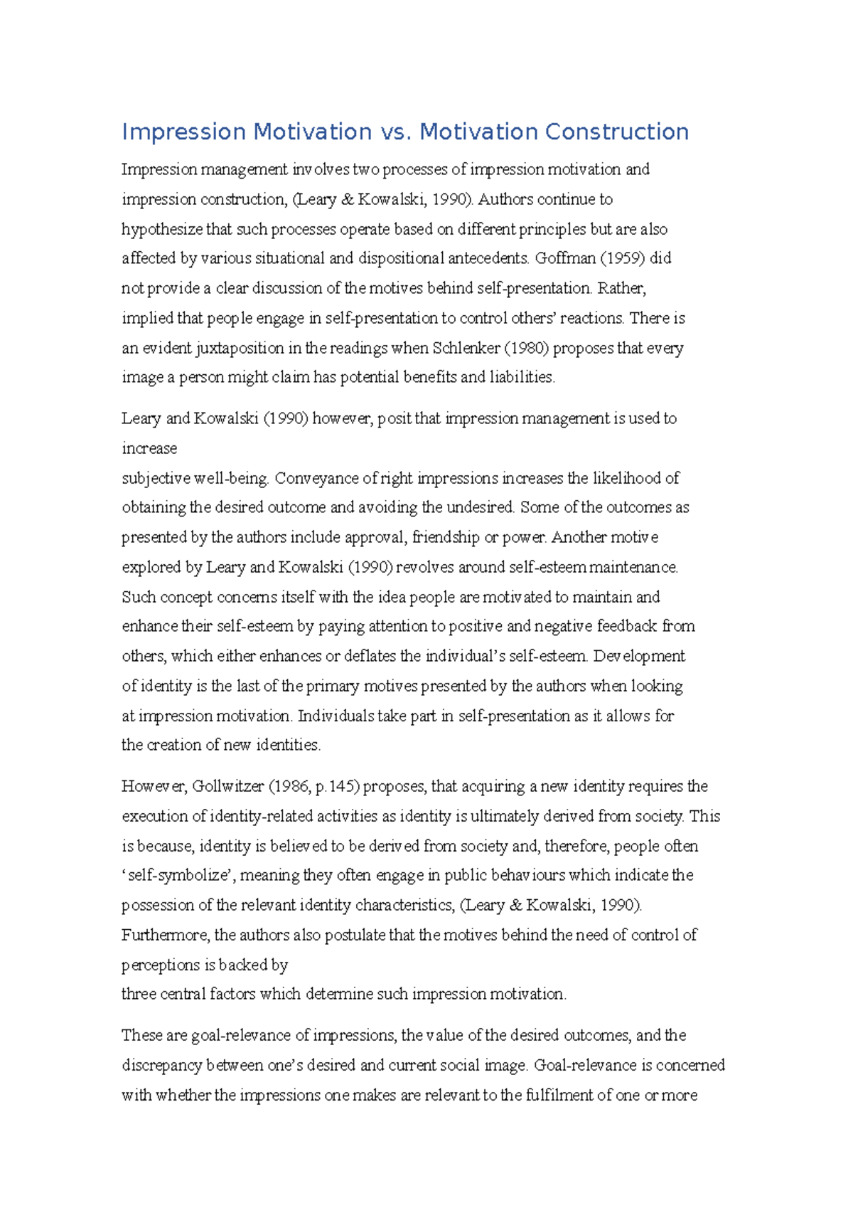 Impression Motivation vs motivation constrution - Impression Motivation ...