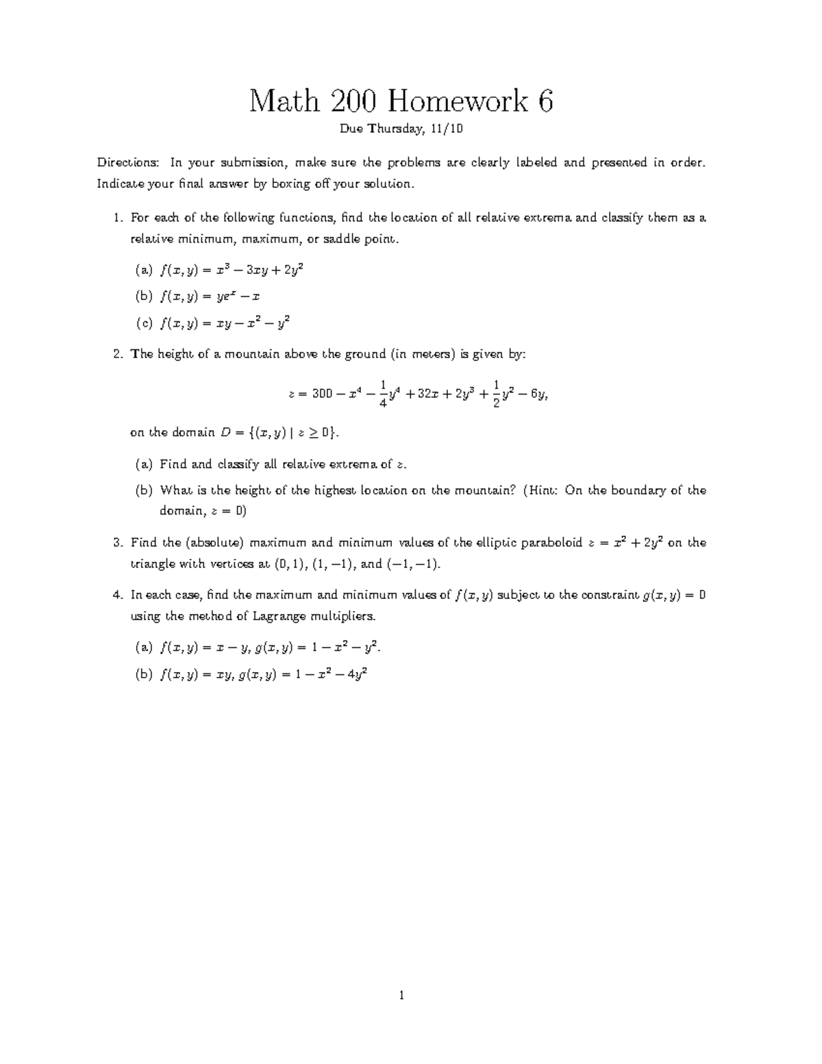 Homework 6 - Calc 200 - ####### Math 200 Homework 6 Due Thursday, 11 ...