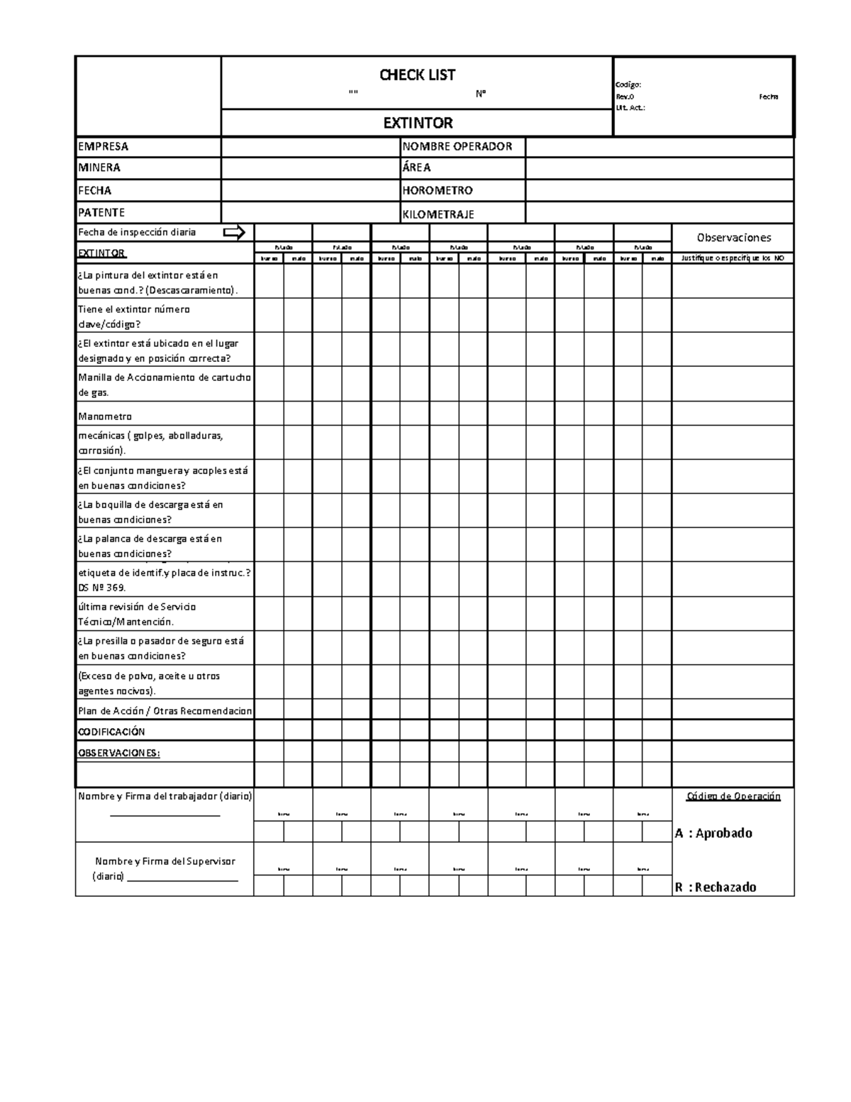 Check LIST Extintor - bueno malo bueno malo bueno malo bueno malo bueno ...